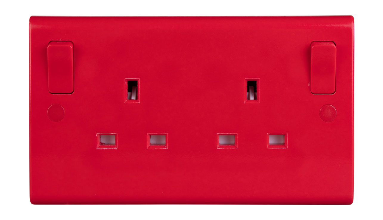 Deta S1295 Slimline 13A 2 Gang DP Switched Socket with Red Face Plate ...