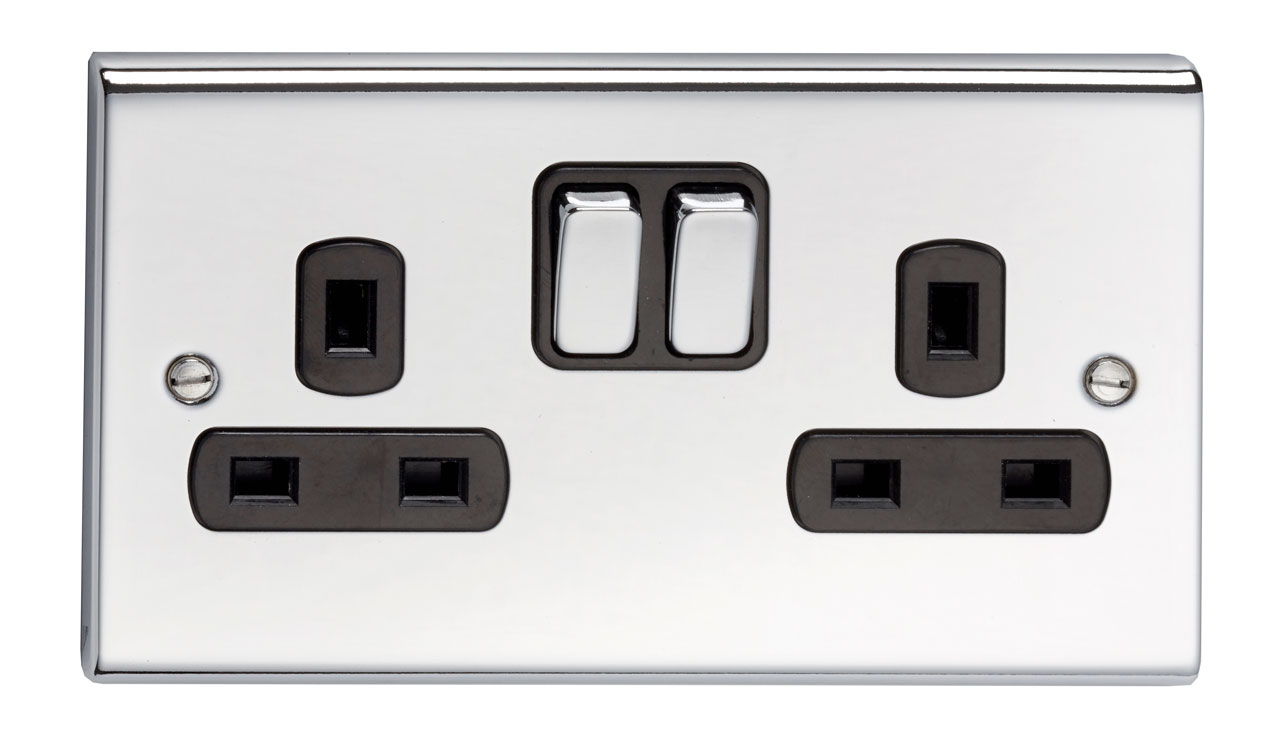 Deta SD1209CHB Slimline Decor 2 Gang 13A Switched Socket DP Chrome ...