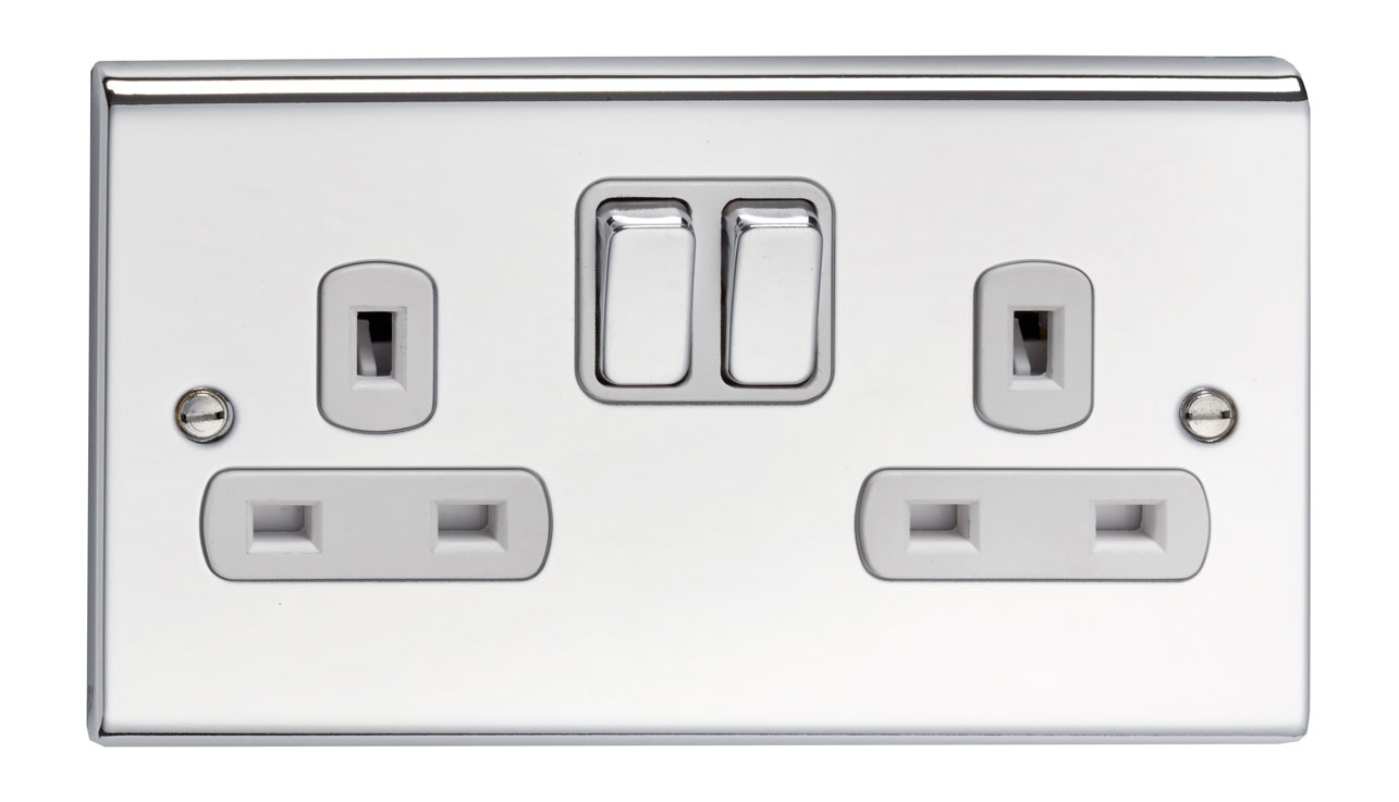 Deta SD1209CHW Slimline Decor 2 Gang 13A Switched Socket DP Chrome ...