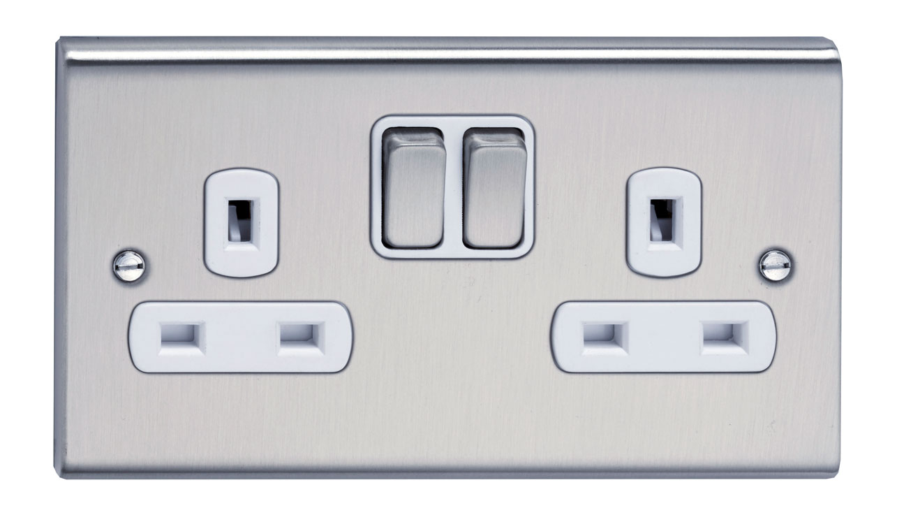 Deta SD1209SSW Slimline Decor 2 Gang 13A Switched Socket DP Stainless ...