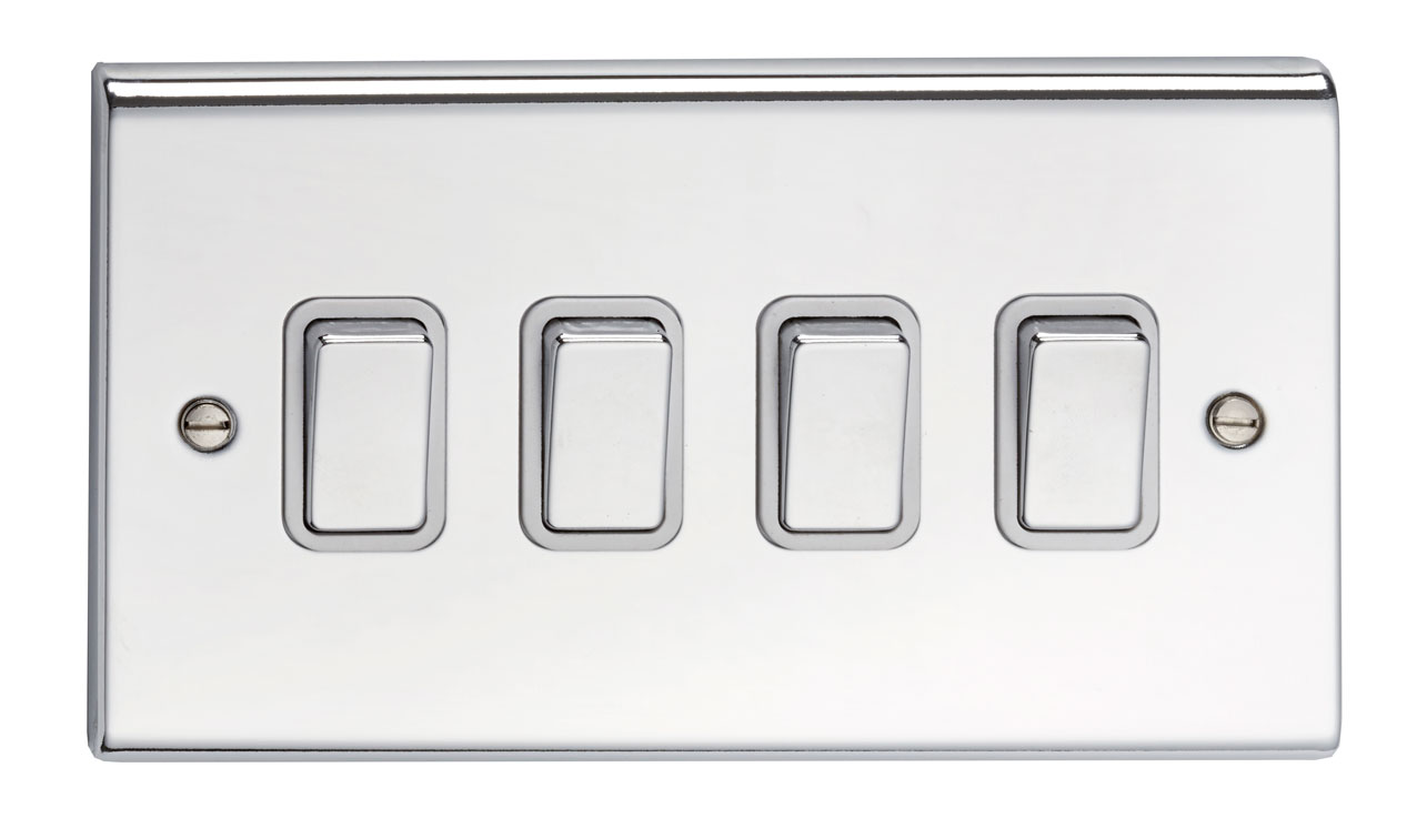 Deta SD1244CHW Slimline Decor 4 Gang 2 Way 10AX Plate Switch Chrome ...