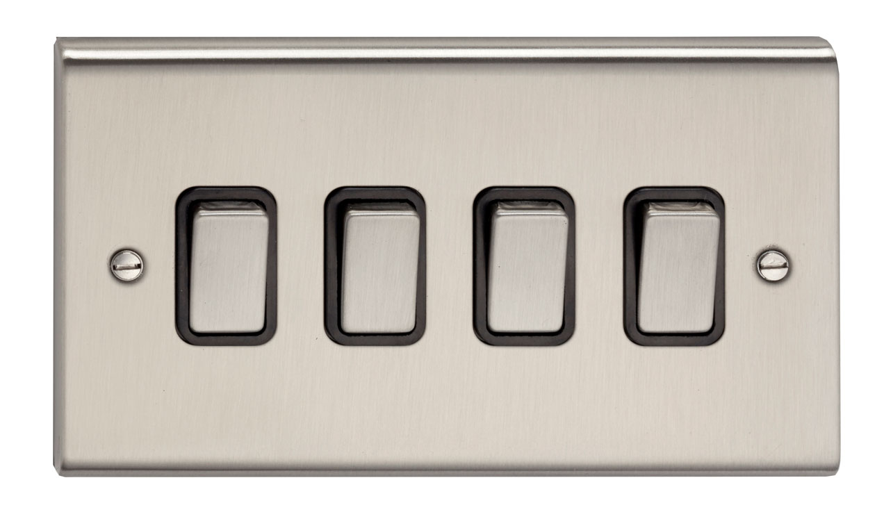 Deta SD1244SSB Slimline Decor 4 Gang 2 Way 10AX Plate Switch Stainless ...