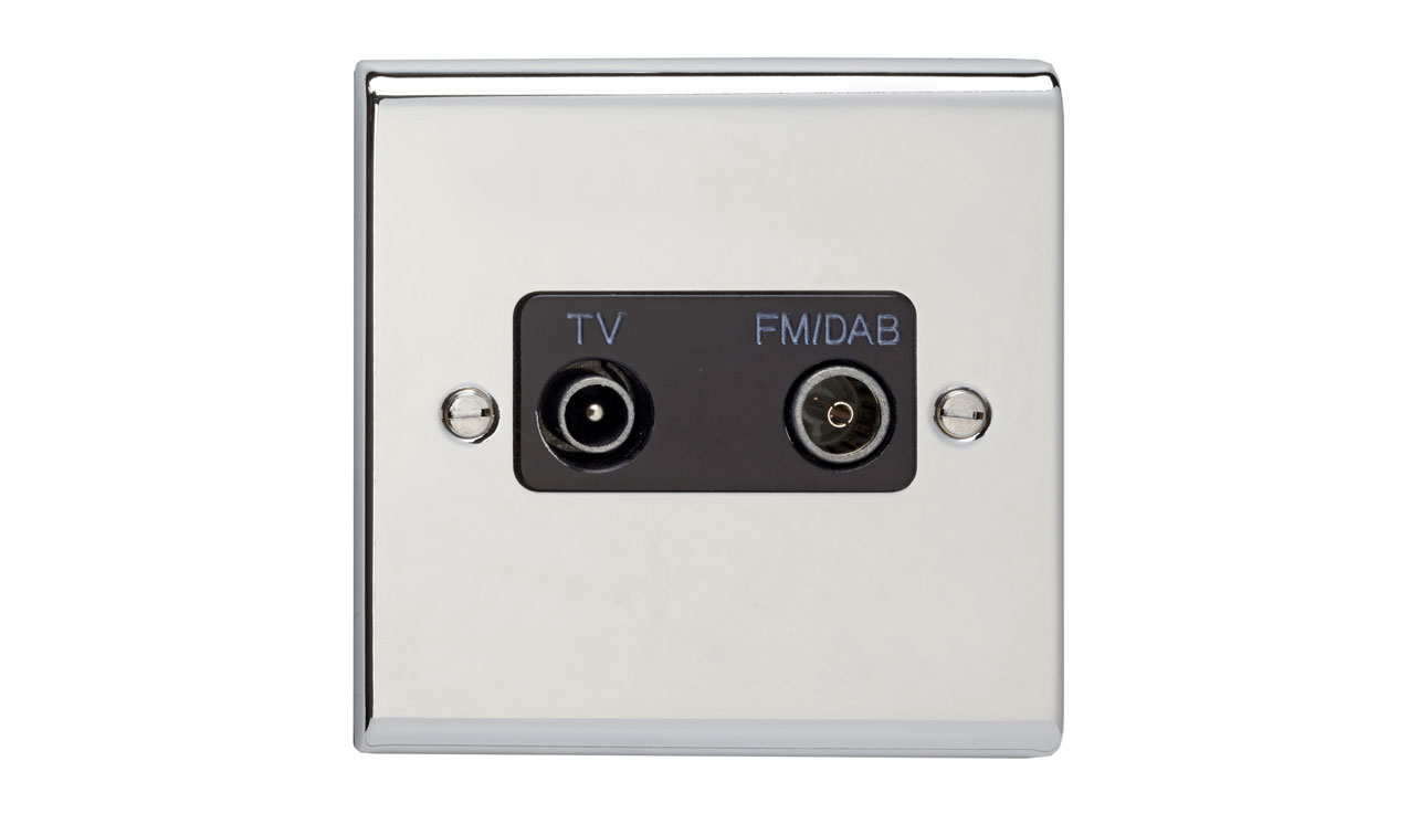 Deta SD1265CHB Slimline Decor TV/FM DAB Diplexer Outlet Chrome Black ...