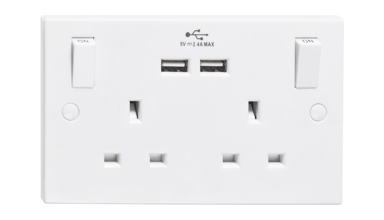 Deta V1398 Vimark 13A 2 Gang SP Switched Socket with 2 USB Ports 2 4A