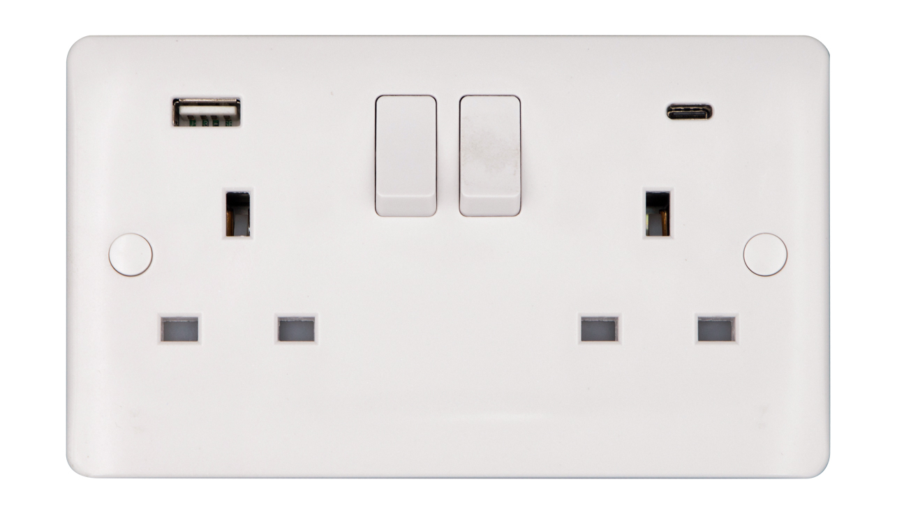Deta VP1289 Vimark Pro 13A 2 Gang Switched Socket with 2 USB Ports 1 x ...