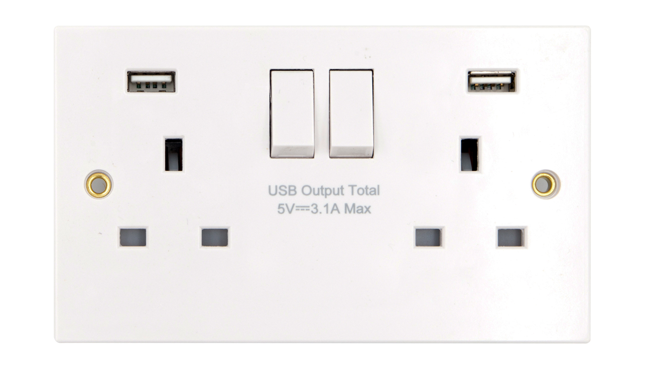Deta VS1286 Vimark Square 2 Gang 13A 3 1A USB 2A Switched Socket Single ...