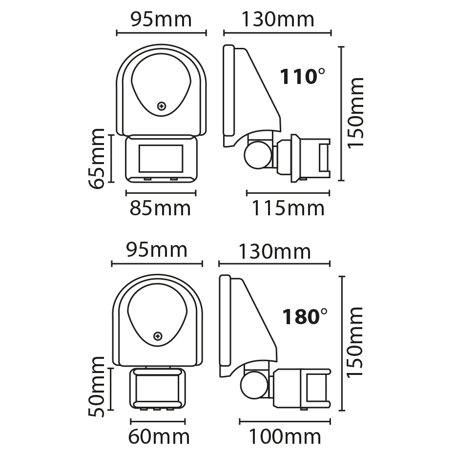 Eterna PIR180BK IP44 Black External 180 Degree PIR Detector