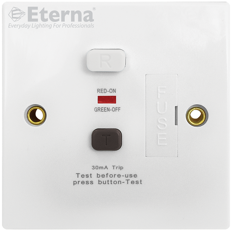Eterna SSARCDWH Single Unswitched White A Rated RCD Socket