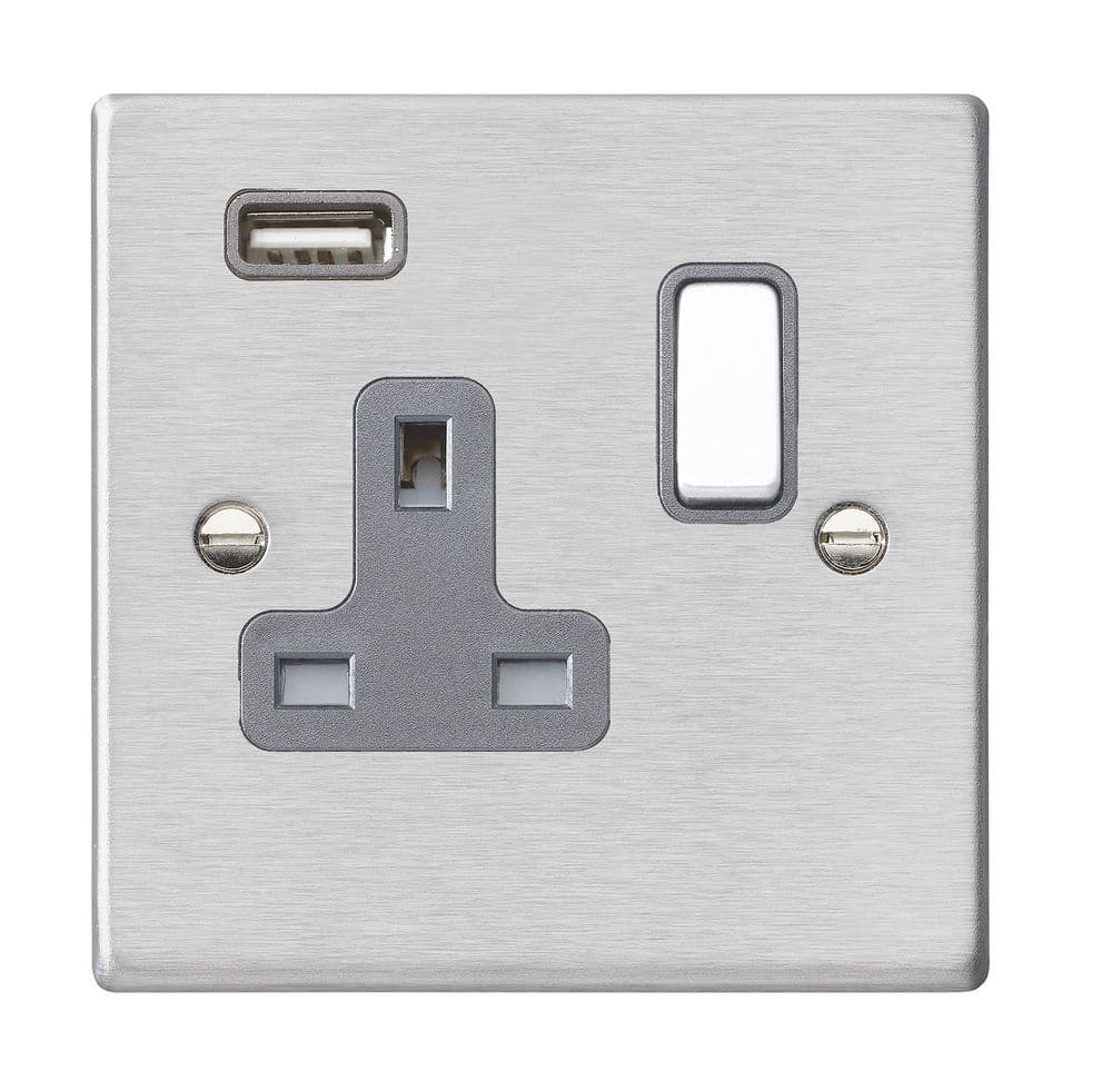 Hamilton 74SS1USBSS-QG Hartland Satin Stainless Single Pole 1G Switched ...