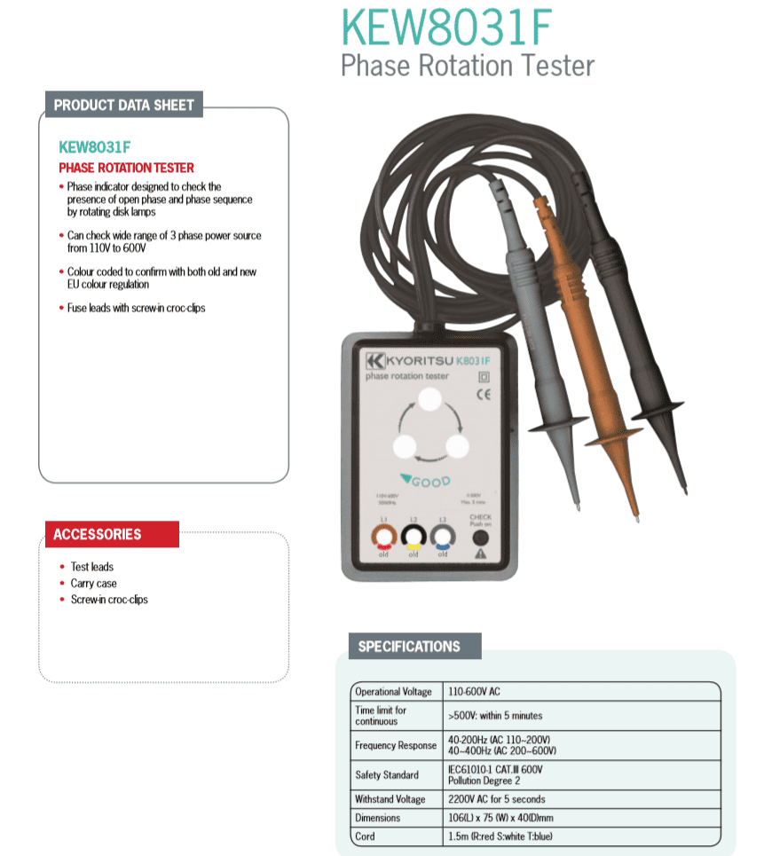 Kewtech KEW8031F Three Phase Rotation Tester