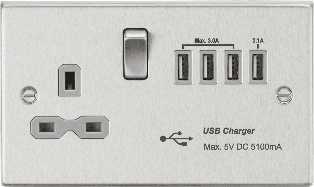 ML Accessories CS7USB4BCG 13A switched socket with quad USB charger 5 ...