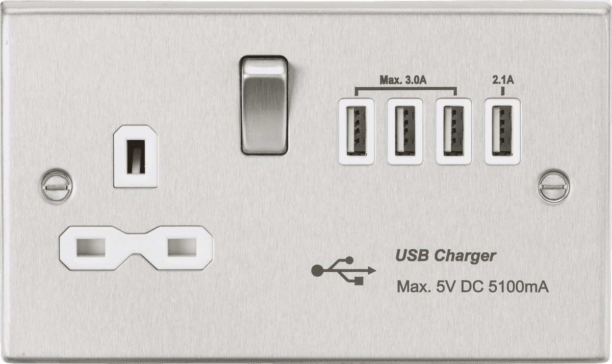 ML Accessories CS7USB4BCW 13A switched socket with quad USB charger 5 ...