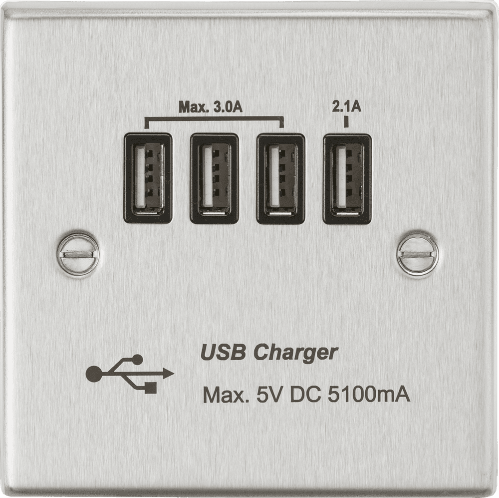 ML Accessories CSQUADBC Quad USB Charger Outlet 5 1A - Brushed Chrome ...