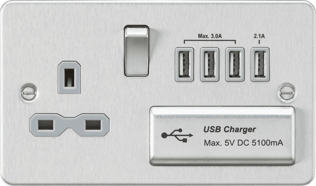 ML Accessories FPR7USB4BCG Flat plate 13A switched socket with quad USB ...