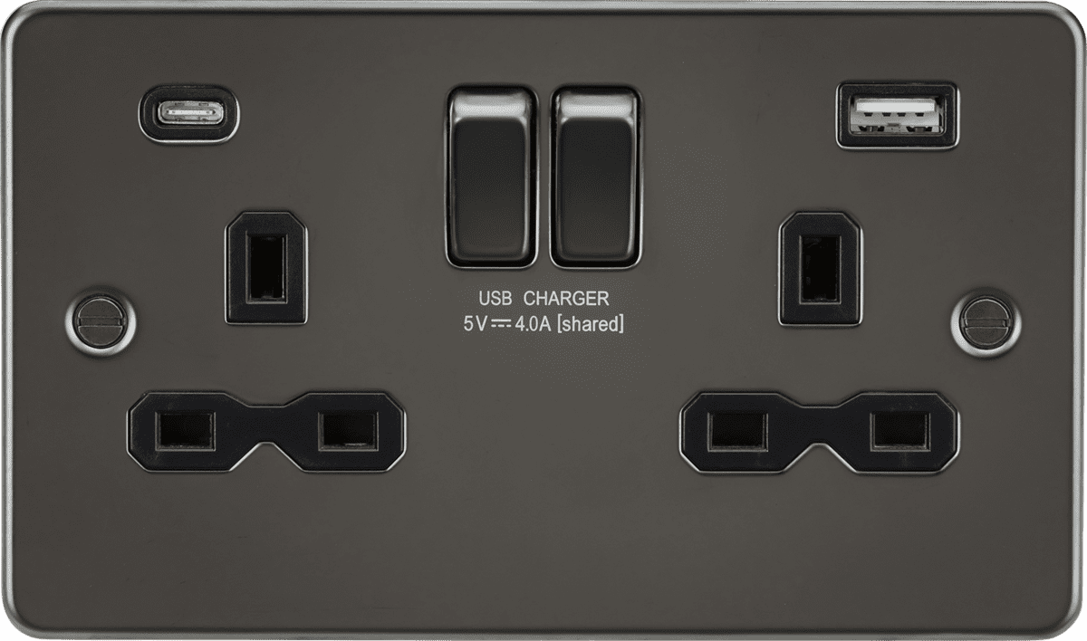 ML Accessories FPR9940GM 13A 2G SP Switched Socket with Dual USB A C 5V ...