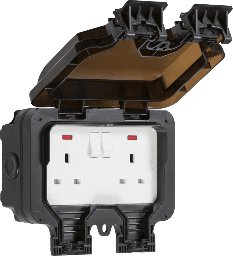 ML Accessories OP9N IP66 13A 2G DP Switched Socket With Neons Black