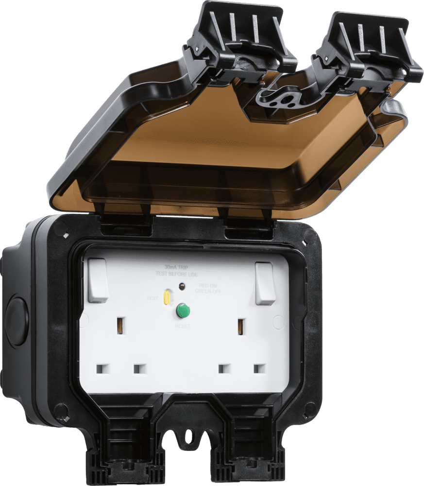 ML Accessories OP9RCD IP66 13A 2G DP RCD Switched Socket Type A 30mA