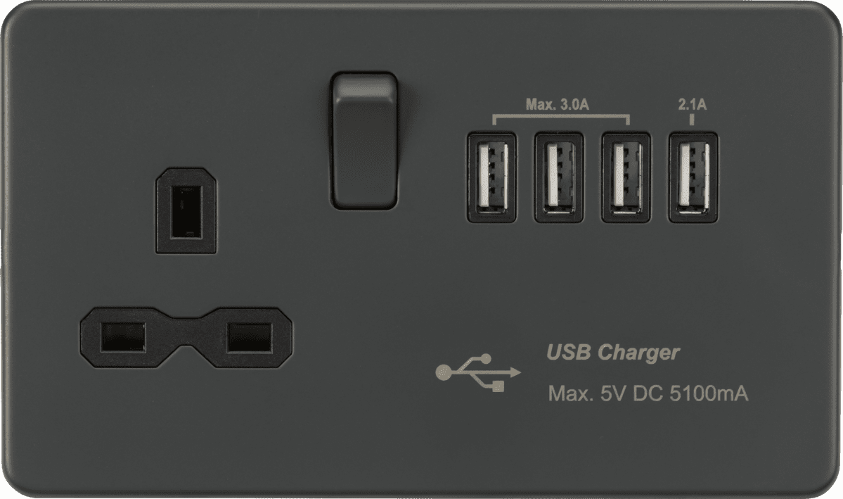ML Accessories SFR7USB4AT Screwless 13A switched socket with Quad USB ...