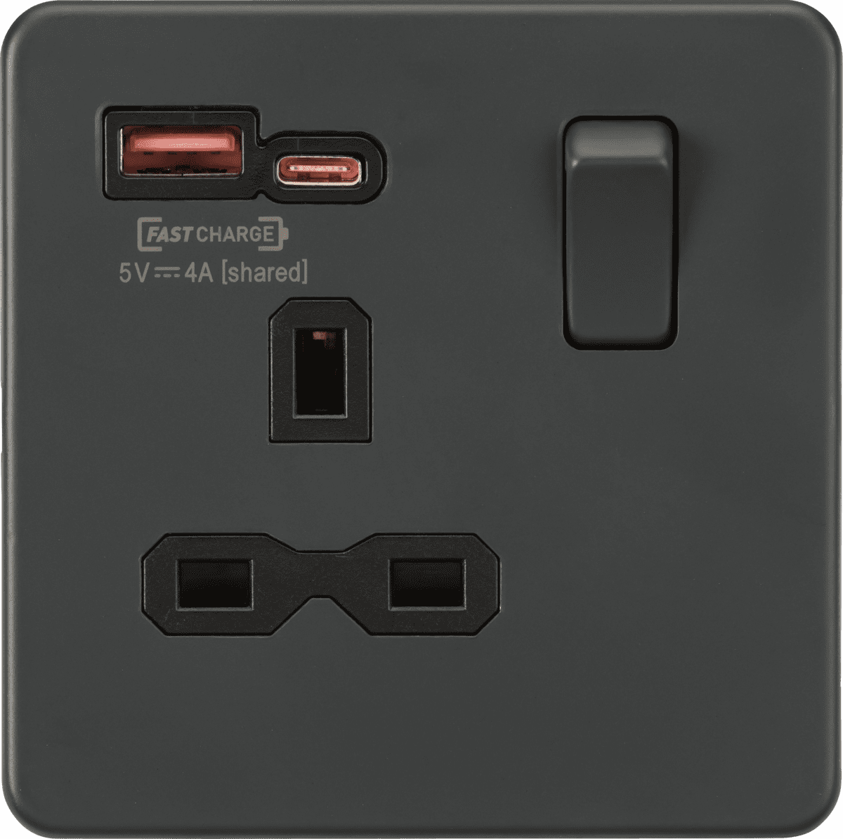 ML Accessories SFR9919AT 13A 1G Switched Socket with dual USB FASTCHARGE A C - Anthracite