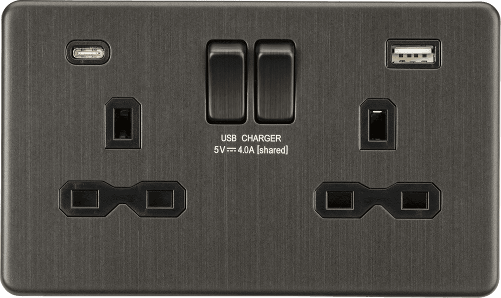 ML Accessories SFR9940SB 13A 2G SP Switched Socket with Dual USB A C 5V ...
