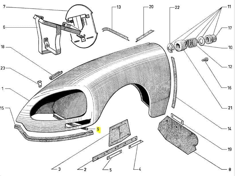 Front wing wheel arch front rubber