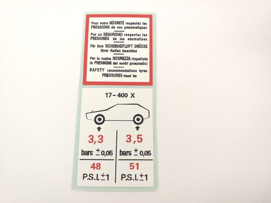 Tyre pressure sticker 17R400