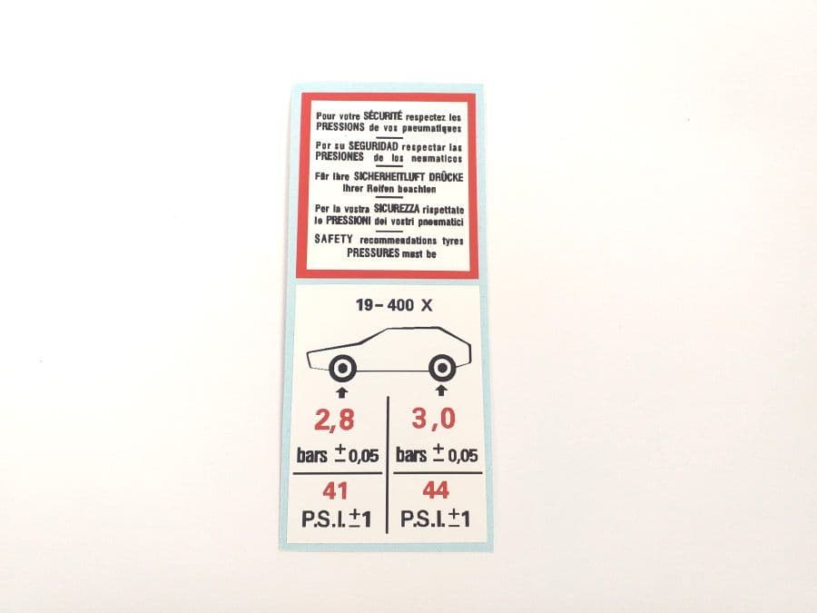 Tyre pressure sticker 19R400