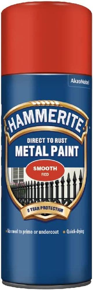 Hammerite Direct to Rust Metal Paint Aerosol Smooth Red Finish 400ML
