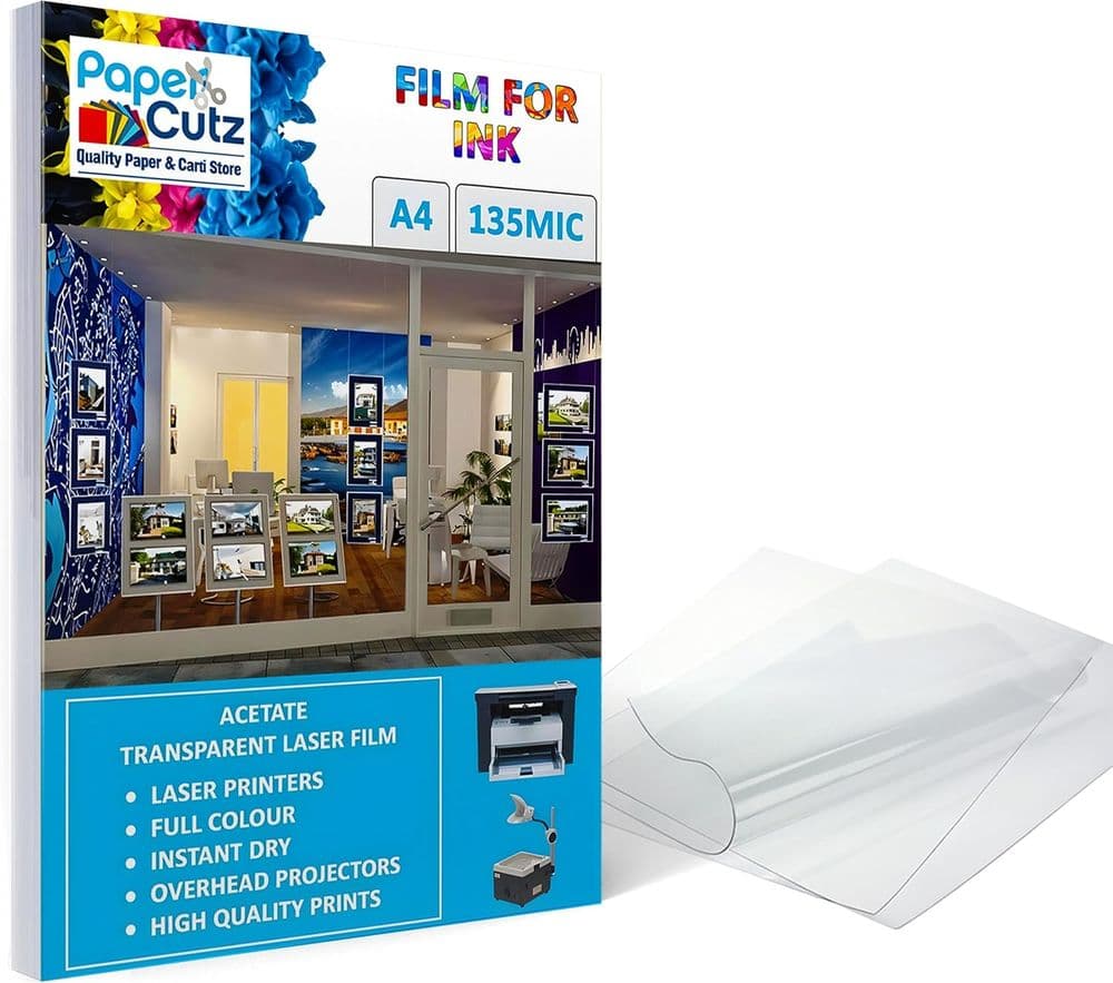 A4 Laser Acetate Sheets 135 Micron Printable OHP Film Transparent