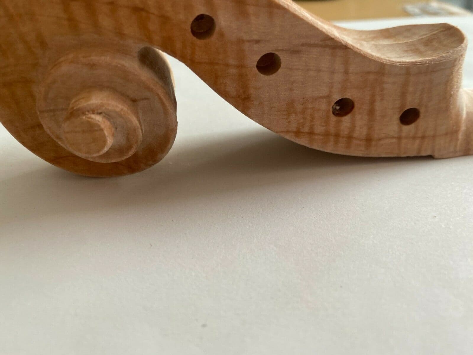 HAND CARVED VIOLIN SCROLL AND NECK FROM FINE AGED MAPLE