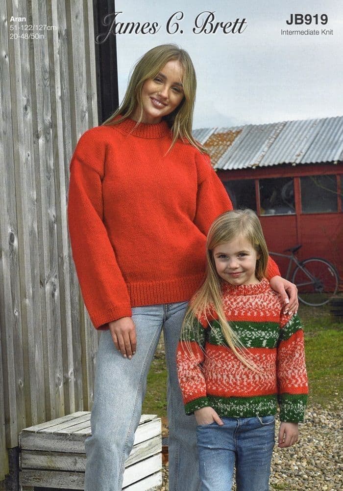 James C Brett Croftland Scandi Aran Ladies & Girls Sweaters Pattern JB919