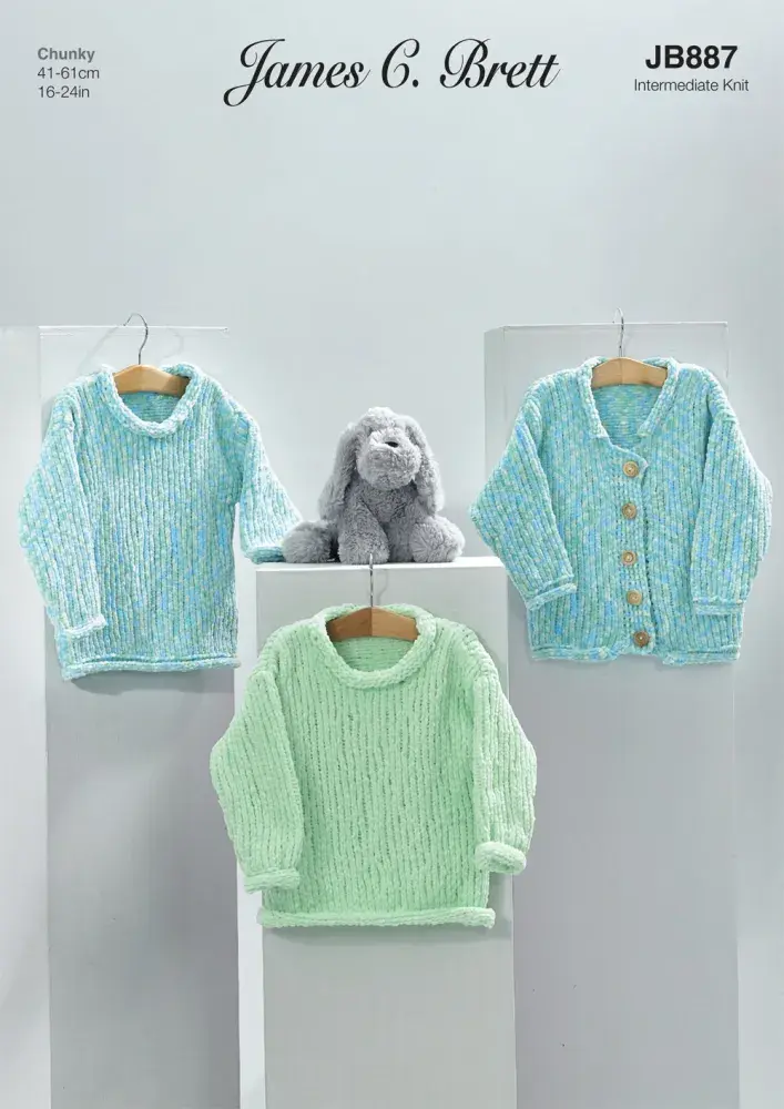James C Brett Flutterby Chunky Sweater & Cardigan Pattern JB887