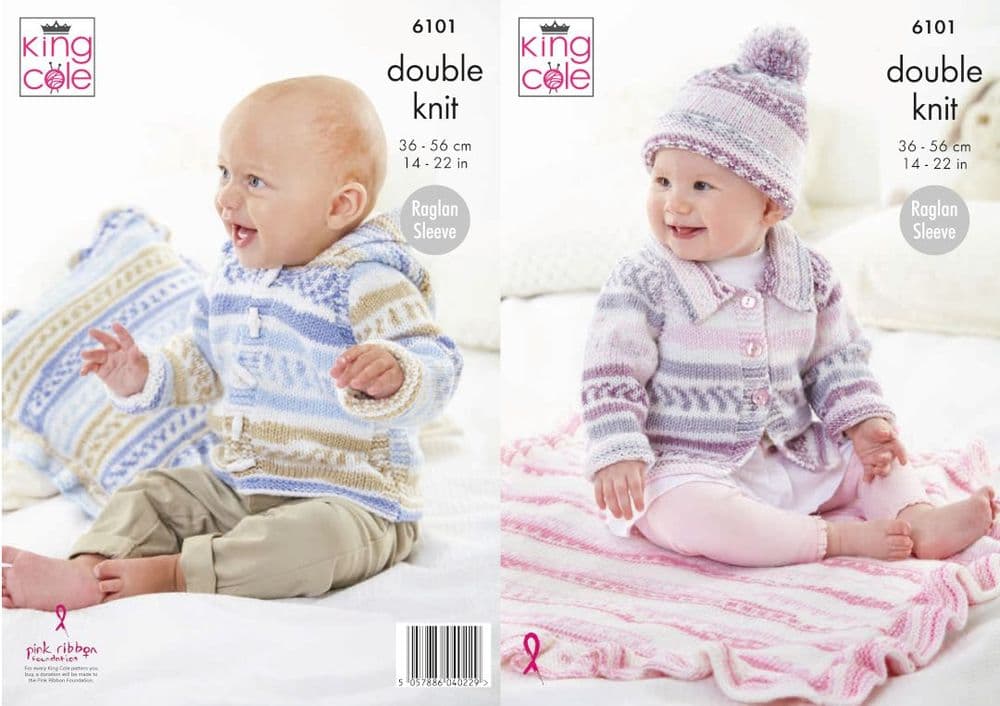 King Cole Cherish DK Jackets Hat Blanket & Cushion Cover Pattern 6101