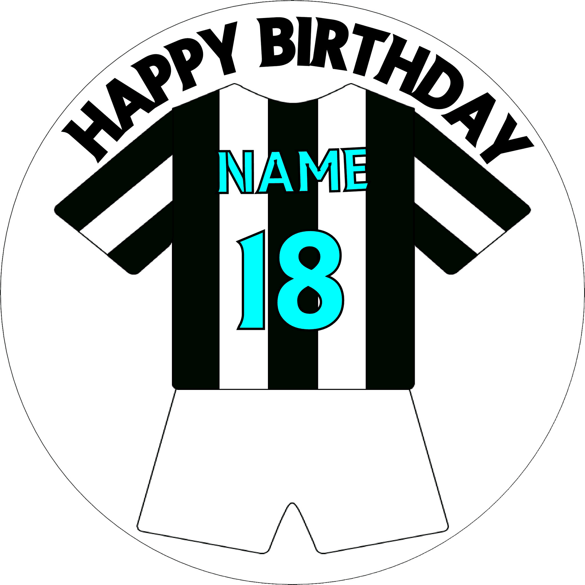 Black & White Option 1 Football Shirt Edible Cake Topper