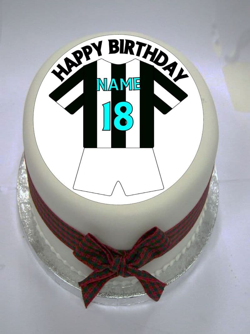 Black & White Option 1 Football Shirt Edible Cake Topper