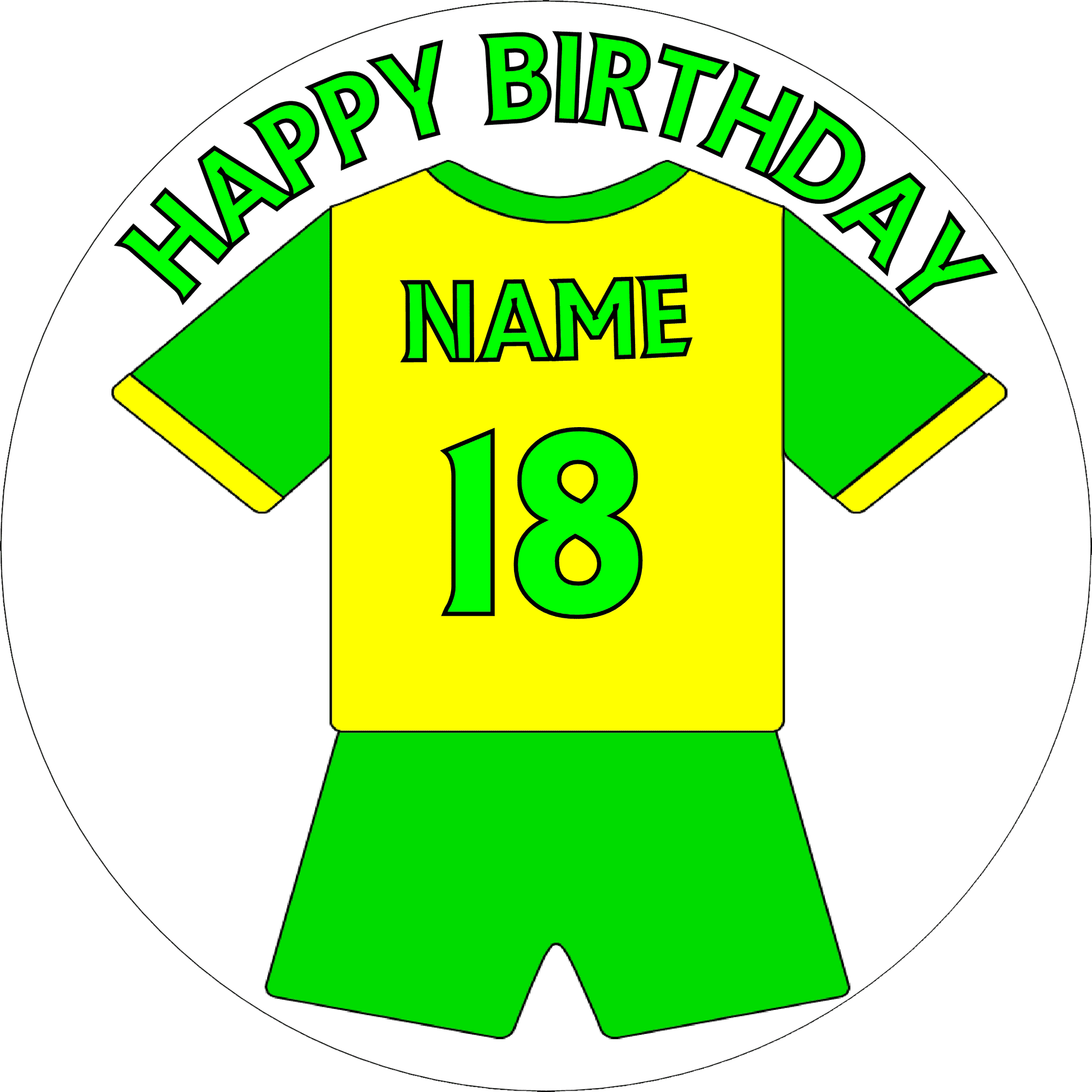 Green & Yellow Option 1 Football Shirt Edible Cake Topper