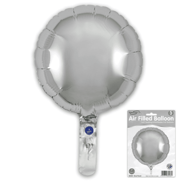 Mini Silver Foil Balloon 5pc (9" Round Air-Fill)