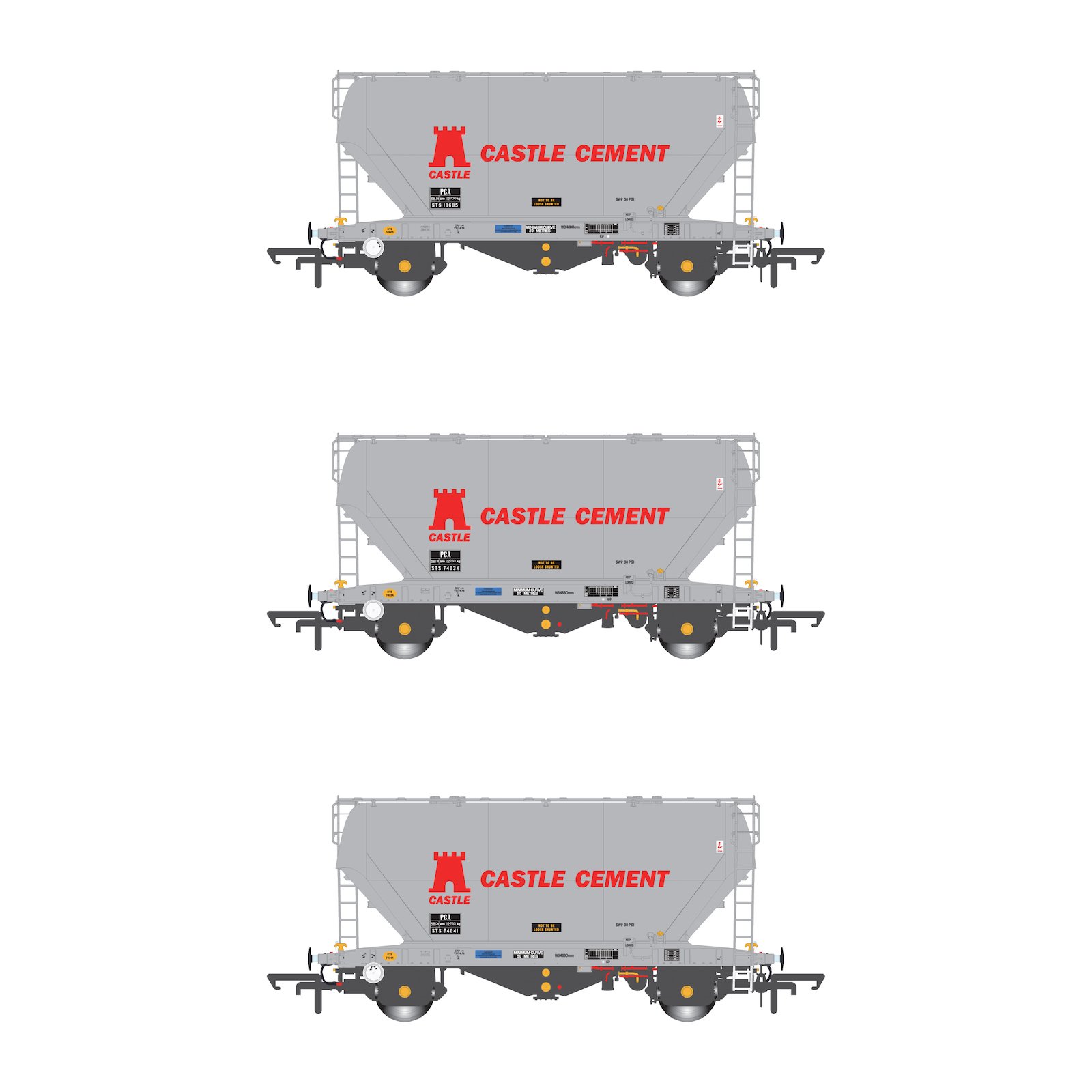 Accurascale ACC2042CS-W Castle Cement PCA Hoppers 3-Wagon Pack Early Livery