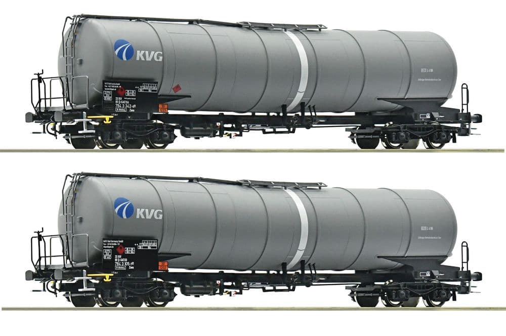 Roco 77463 KVG Zans 4-Axle Tanker Wagons 2-Wagon Pack Grey Livery Era VI