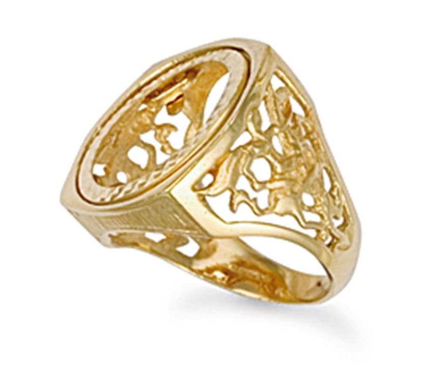 9ct Gold square top St George Full Sovereign blank coin ring 8 4g