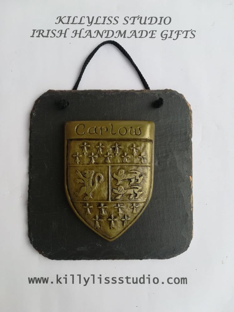 Carlow county crest slate wall plaque - Killyliss Studio Irish Celtic Gifts
