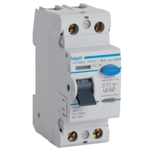 Hager CD285U RCD Double Pole 100A 30mA Two Module Residual Current