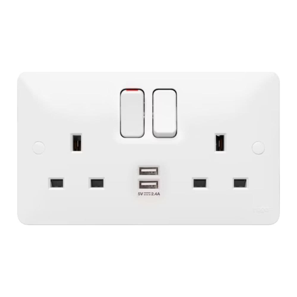 Hager Sollysta WMSS82USB Switched Double Socket with Twin USB Ports ...