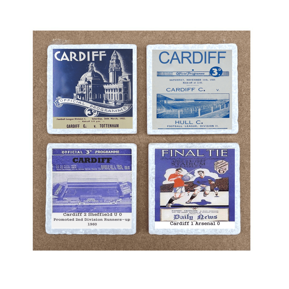 Cardiff - vintage programme covers & 1927 Cup Final Marble Coasters
