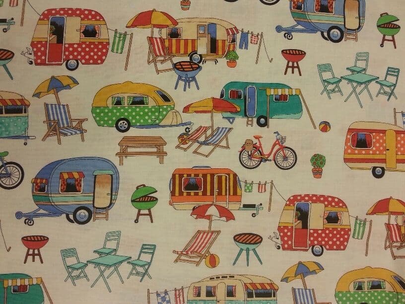 CAMPING ON TOUR - Fabric 100 Cotton - Price Per Metre