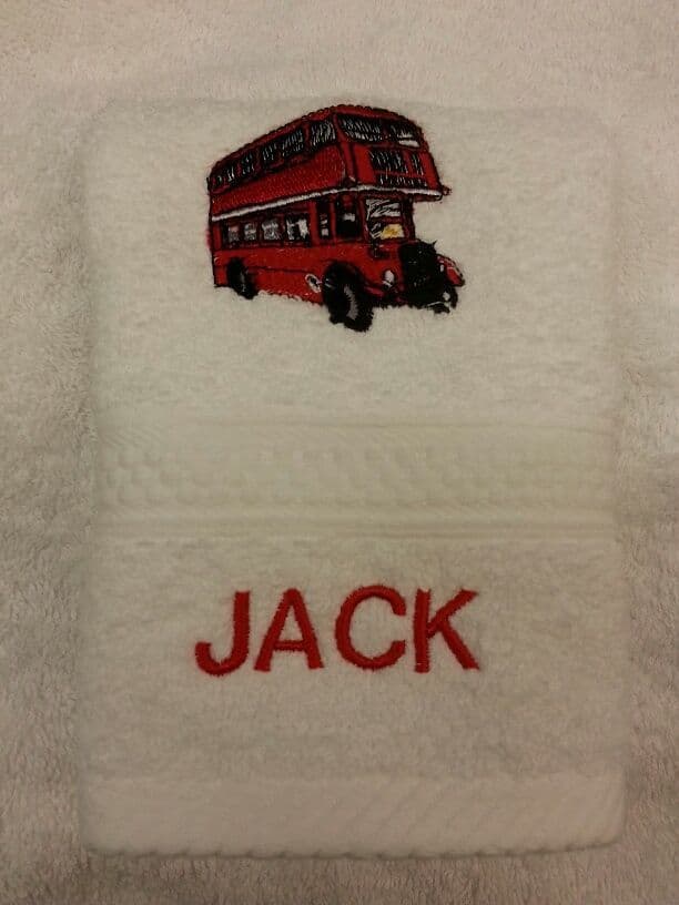 DOUBLE DECKER BUS PERSONALISED FACE CLOTH