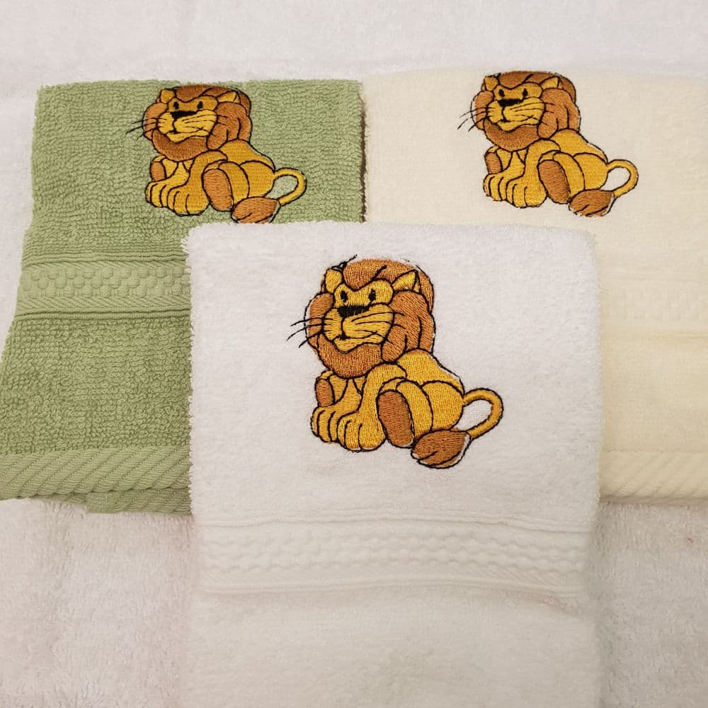 Lion face cloth - personalised flannel - any name embroidered