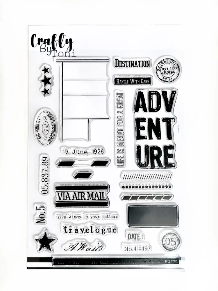 CBT0002-Crafty by Toni Grungy Labels A5 Stamp Set