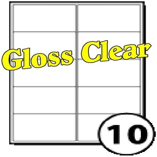 99 x 57mm Gloss Clear Polyester Labels 10 per sheet Pack of 100