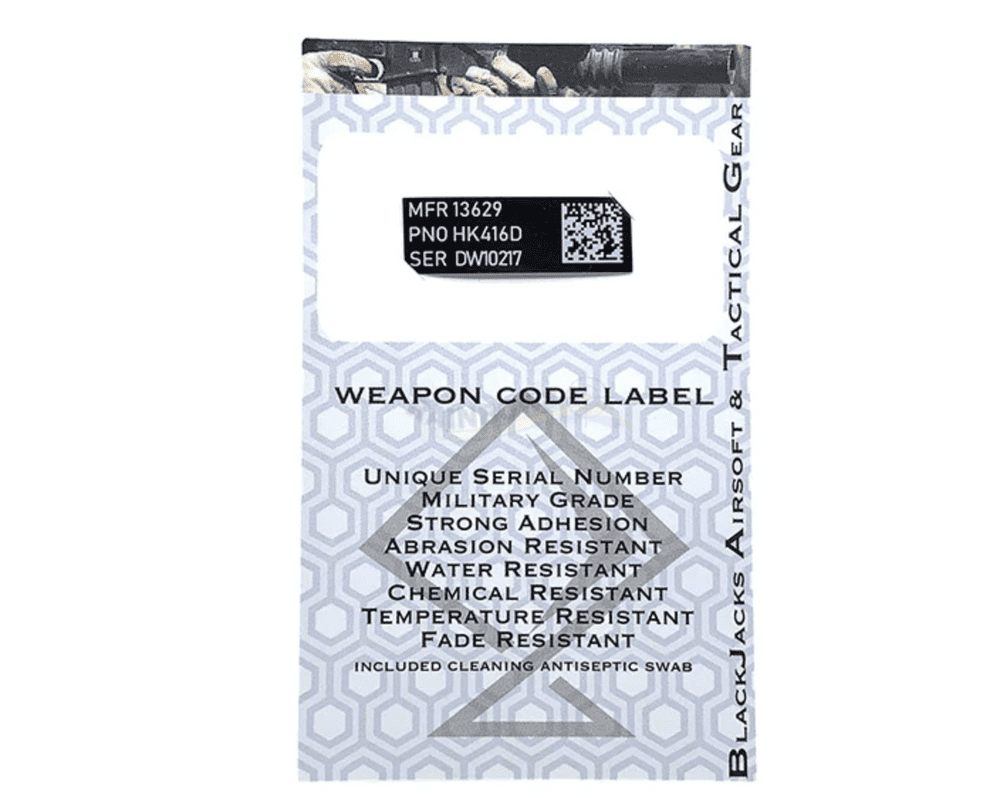 Blackjack Tactical Weapon Code Label For HK416D Model